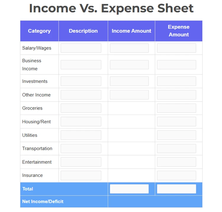 Income vs. Expense Sheet: Track and Balance Your Finances